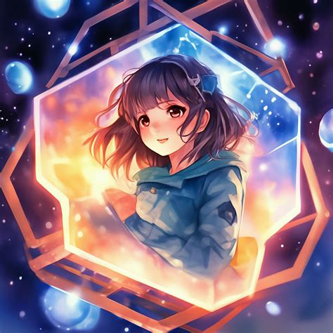 Girl Trapped Inside Galactic Energy Cube Anime Style Watercolor