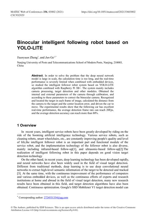 Pdf Binocular Intelligent Following Robot Based On Yolo Lite