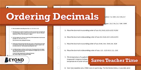 Ordering Decimals Worksheet