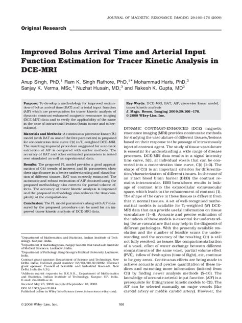 Pdf Improved Bolus Arrival Time And Arterial Input Function Estimation For Tracer Kinetic
