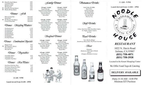 Noodle House Menu In Salinas Ca Order Delivery And Reviews