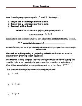 Graphing Linear Equations Methods Explained Notes By Jessica Peters