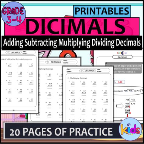 adding subtracting multiplying dividing decimals worksheets activities