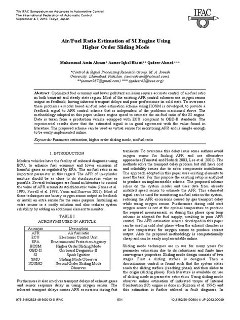 Air Fuel Ratio Estimation Of Si Engine Using Higher Order Sliding Mode Pdf Throttle