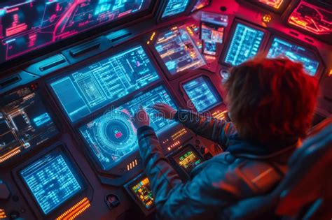 Futuristic Control Room With Glowing Screens And Dynamic Displays A