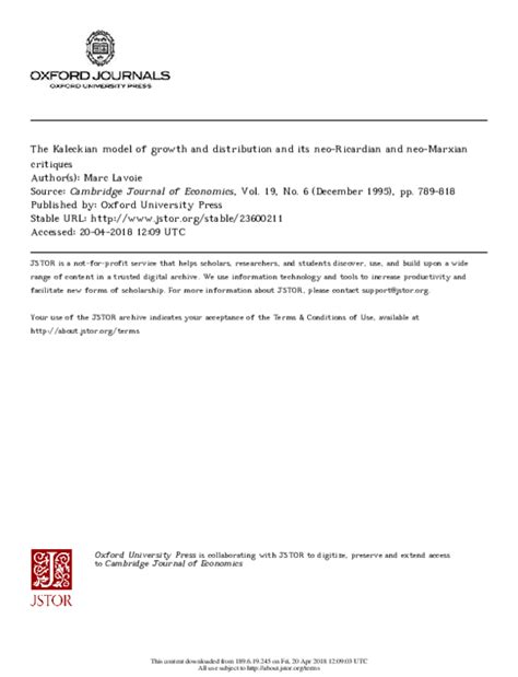 Pdf The Kaleckian Model Of Growth And Distribution And Its Neo