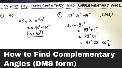 How To Find Complementary Angle In Dms Form Finding Complement Of An Angle Youtube
