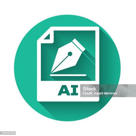 흰색 Ai 파일 문서 아이콘입니다 긴 그림자와 고립 된 Ai 버튼 아이콘을 다운로드 합니다 Ai 파일 기호입니다 녹색 원 버튼을 클릭 합니다 벡터 일러스트 로고에 대한 스톡