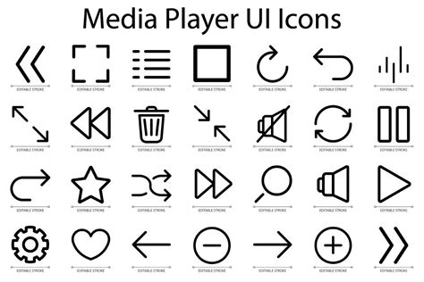 Media Player White Linear Ui Icon Set Graphic By Bsd Studio Creative Fabrica