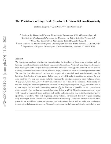 Pdf The Persistence Of Large Scale Structures I Primordial Non Gaussianity