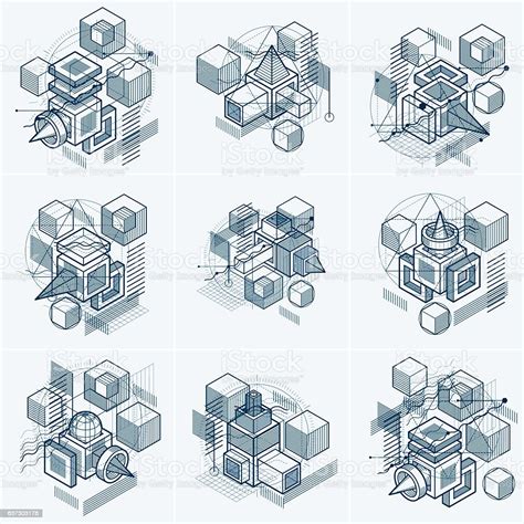 등등일치 선과 셰이프가 있는 추상 벡터 배경입니다 큐브 0명에 대한 스톡 벡터 아트 및 기타 이미지 0명 3차원 형태 건설 산업 Istock