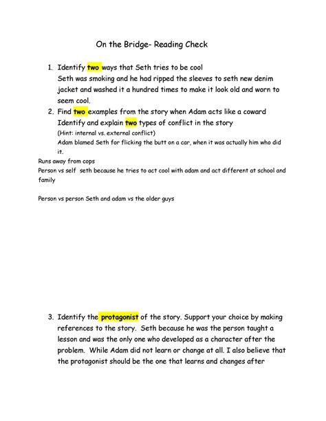 On The Bridge Questions On The Bridge Reading Check Identify Two