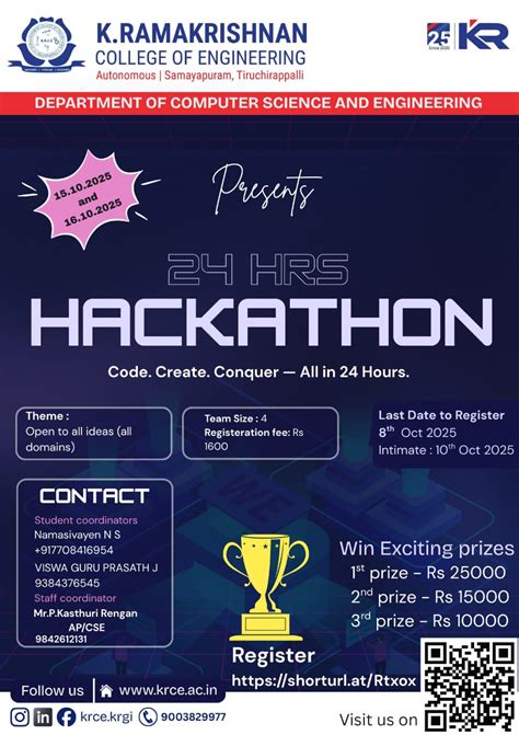 24 Hour Hackathon Code Create Conquer K Ramakrishnan College Of