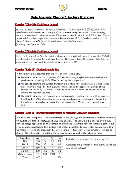Data Analysis Lecture Exercises 1 Data Analysis Data Analysis