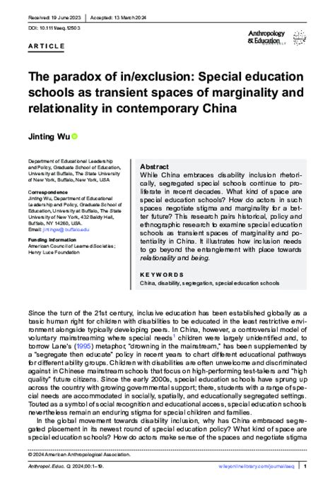 Pdf The Paradox Of Inexclusion Special Education Schools As Transient Spaces Of Marginality