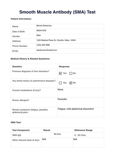 Smooth Muscle Antibody Sma Test And Example Free Pdf Download