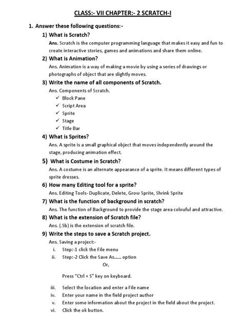 Class Vii Chapter 2 Scratch I Ans Scratch Is The Computer