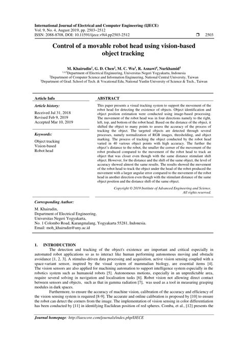 Pdf Control Of A Movable Robot Head Using Vision Based Object Tracking