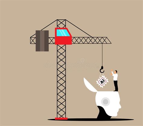 Crane Installing Artificial Intelligence Micro Chip Into Robot Head Stock Illustration