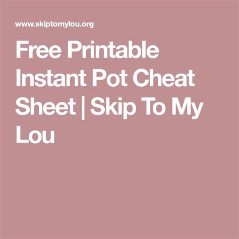 Printable Instant Pot Cheat Sheet