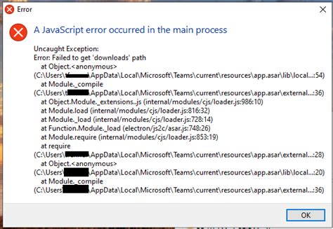 Javascript Error Upon Turning On Teams Failed To Get Download Path