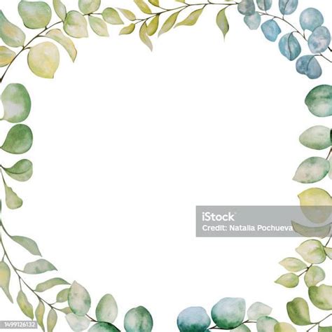 흰색 바탕에 녹색 나뭇잎에서 수채화 프레임입니다 엽서 광고 꽃꽂이 머그잔 및 티셔츠에 인쇄하여 사용할 수 있습니다 0명에 대한