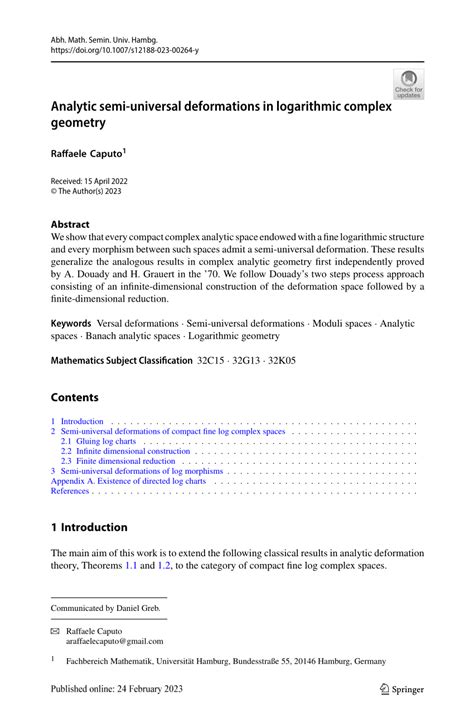 Pdf Analytic Semi Universal Deformations In Logarithmic Complex Geometry