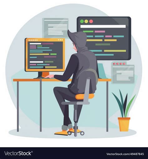 Cybersecurity Concept Hacker Using Laptop Vector Image