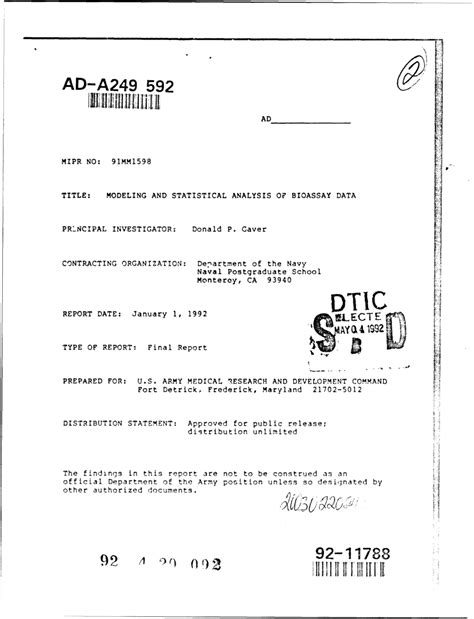 Pdf Modeling And Statistical Analysis Of Bioassay Data
