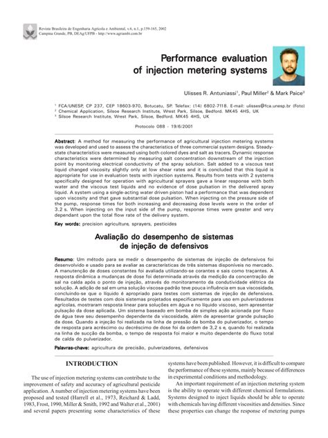 Pdf Performance Evaluation Of Injection Metering Systems