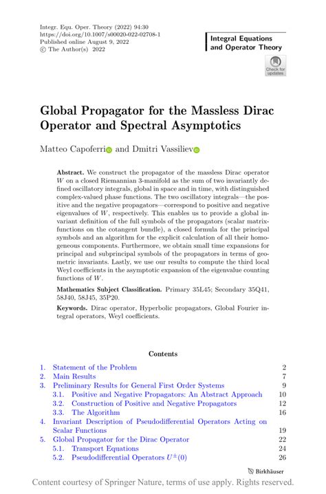 Pdf Global Propagator For The Massless Dirac Operator And Spectral Asymptotics