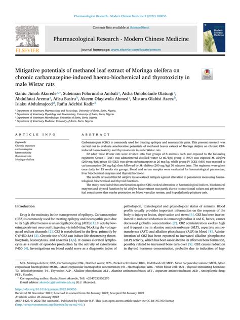 Pdf Mitigative Potentials Of Methanol Leaf Extract Of Moringa