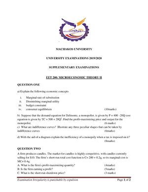 EET Microeconomics Theory II Examination Irregularity Is Punishable By Expulsion Page Of