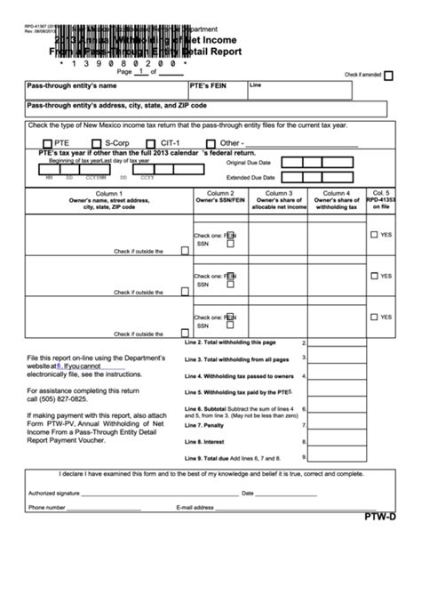 Form Rpd 41367 Annual Withholding Of Net Income From A Pass Through