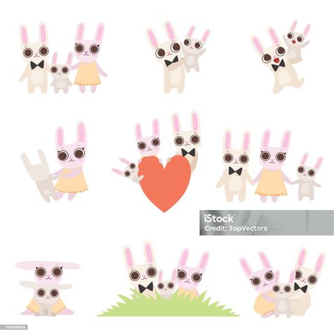 Ilustración De Familia De Conejitos Set Padre Madre Y Bebé Conejos