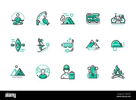 outdoor activities set of line design style icons stock vector image
