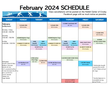 Feb Classes Hallett Center Of Crosby