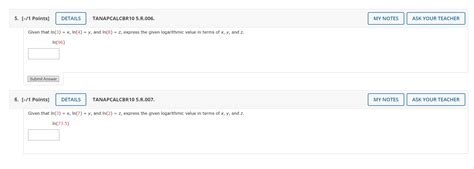 Solved Given That Ln3xln4y And Ln8z Express The