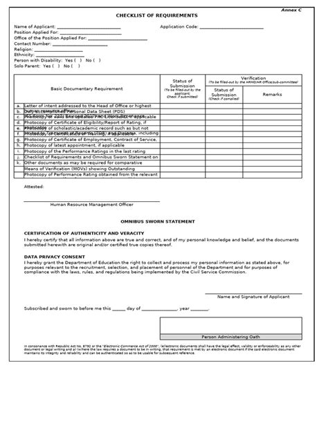 Applicant Requirements Checklist Pdf
