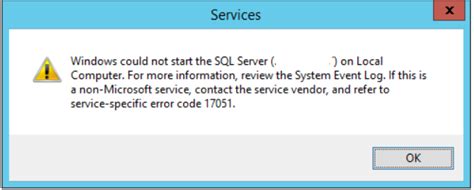 尝试在 Vault Server 上启动 SQL Server 服务时显示SQL Server 错误