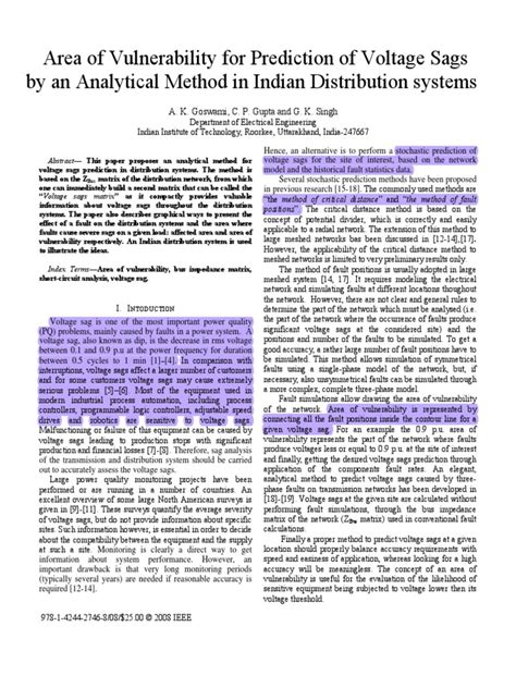 Area Of Vulnerability For Prediction Of Voltage Sags Pdf Electrical