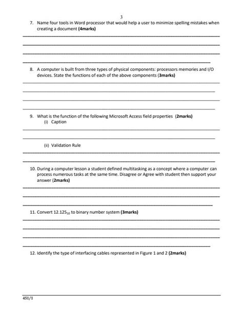Form 3 Computer Studies Paper 1 End Term 1 Examination 2023