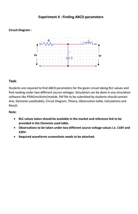 solved experiment 4 finding abcd parameters circuit