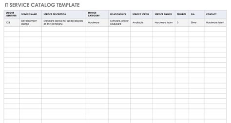 example excel catalogs