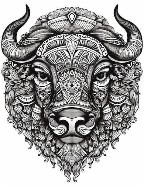Premium Ai Image A Buffalo Head With A Pattern