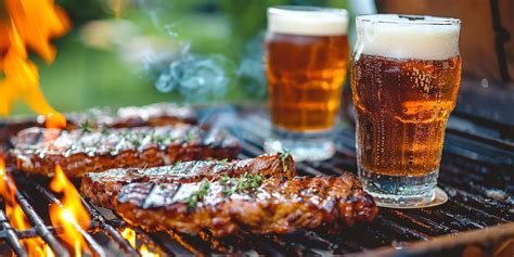 A Barbecue Grill With Several Glasses Of Beer And A Glass Of Beer