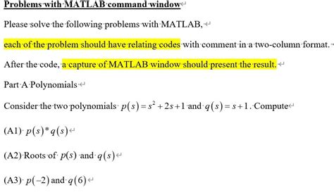 Solved Problems With Matlab Command Window Please Solve The Chegg Com