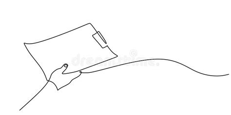 Hand Holding A Document In Continuous One Line Drawing Symbol Of Business Reports Contracts