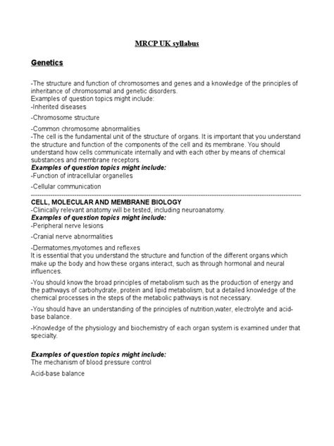 Mrcp Syllabus 1 Pdf Immunodeficiency Immune System