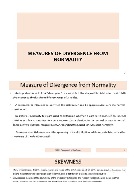 Csd101 Session14 Measures Of Divergence From Normality Pdf Skewness Mean